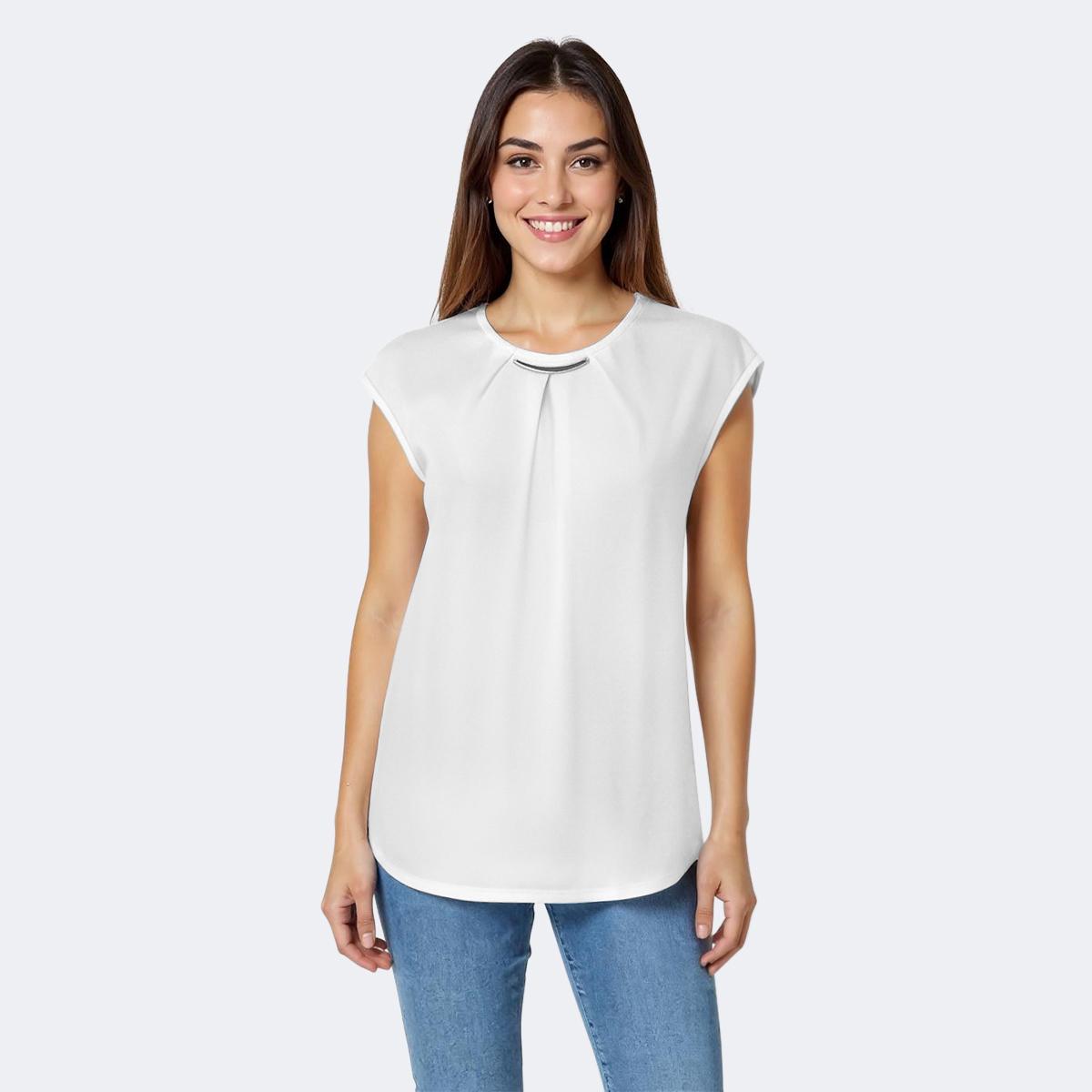 Click here for Womens Kasper Cap Sleeve Pleated Neck w/Metal Bar... prices